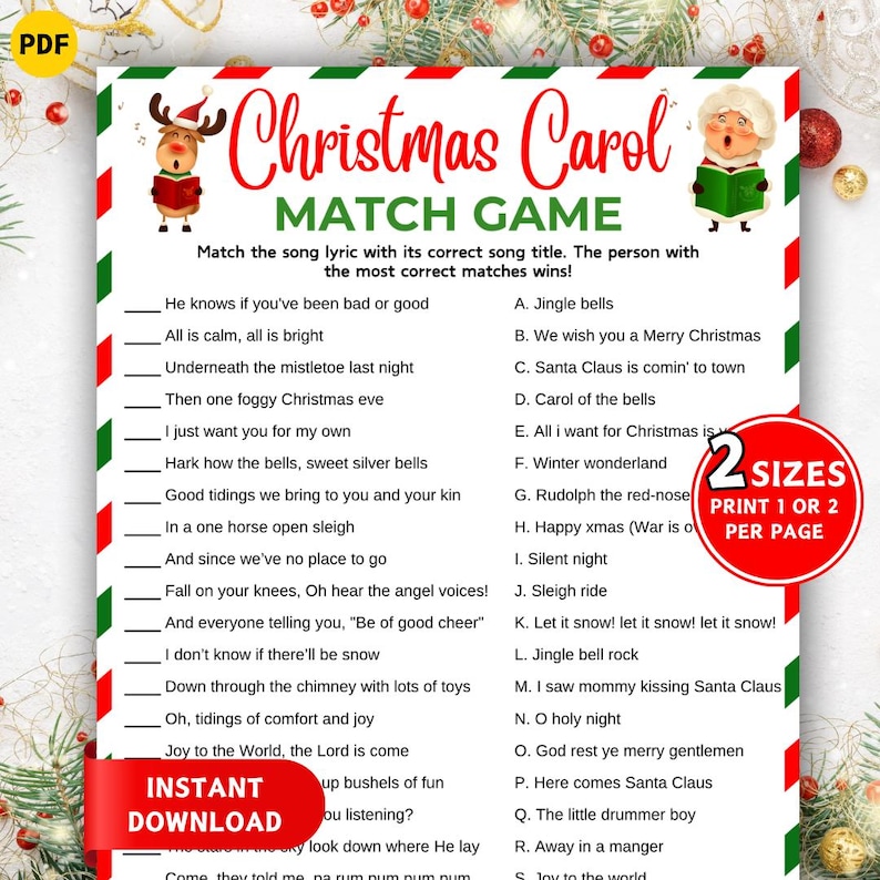 Christmas Carol Game, Printable Christmas Game, Christmas Song Trivia ...