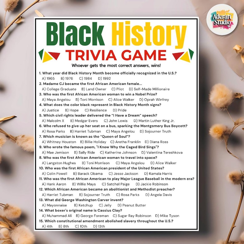 Black History Trivia Game, Printable Black History Games, Black History ...