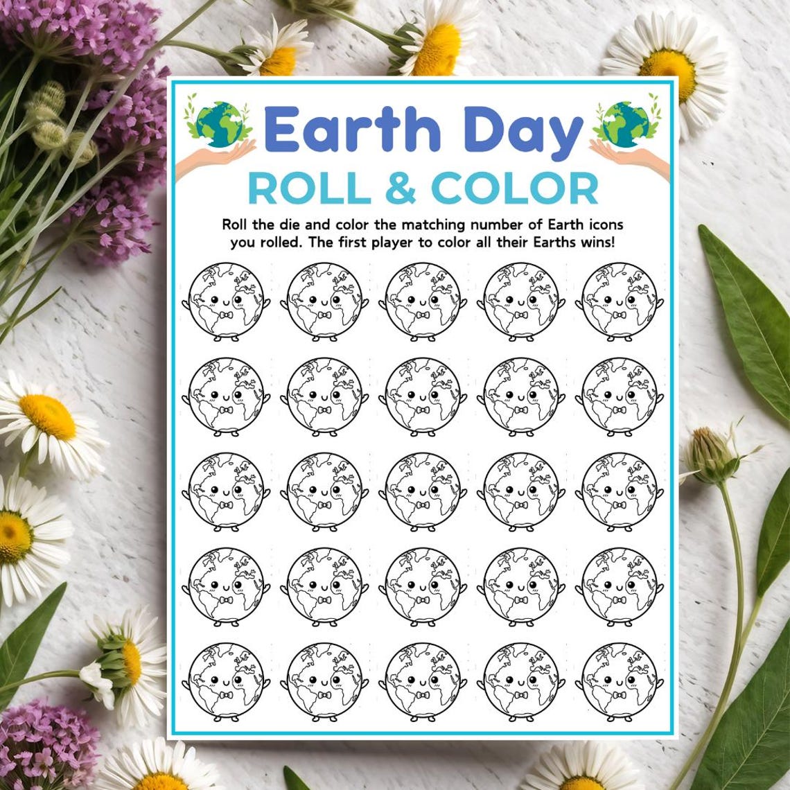 Printable Earth Day Roll and Color Game, Toddler and Preschool Dice ...