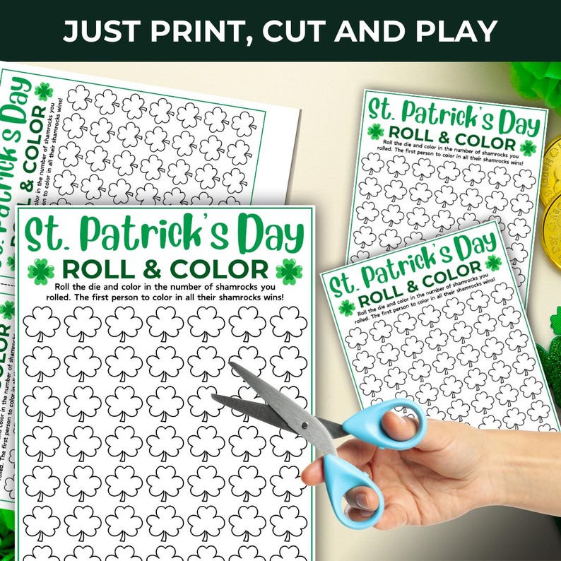Printable St Patricks Day Roll and Color Game, St Patrick's Party Game ...
