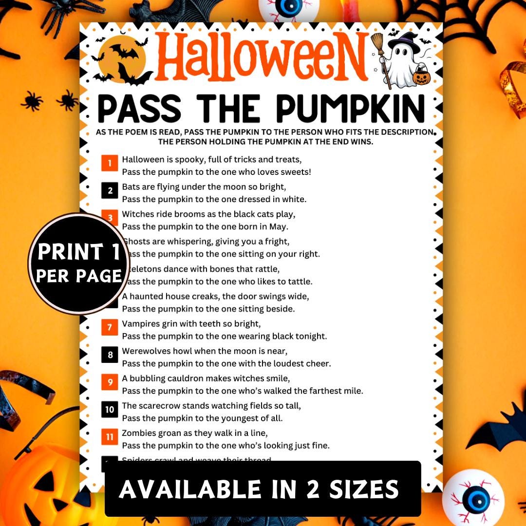 Pass the Pumpkin Game, Printable Halloween Party Activity for Kids ...