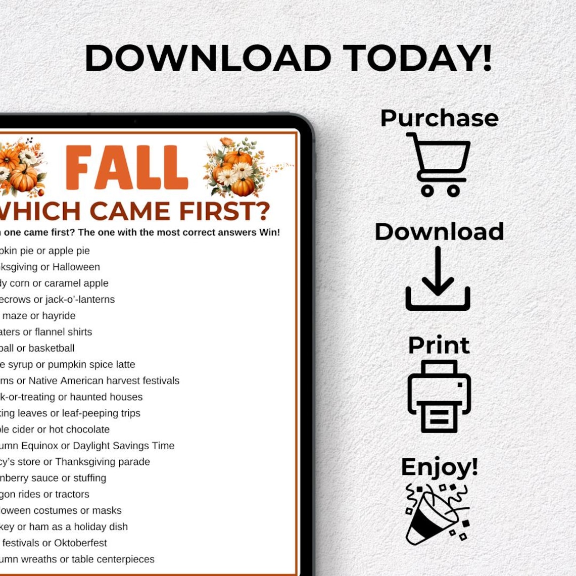 Fall Which Came First Game, Fall Trivia Quiz, Printable Autumn Game ...