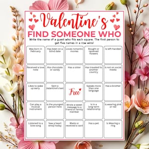 Valentines Day Find Someone Who Game, Valentine's Party Game, Find the ...