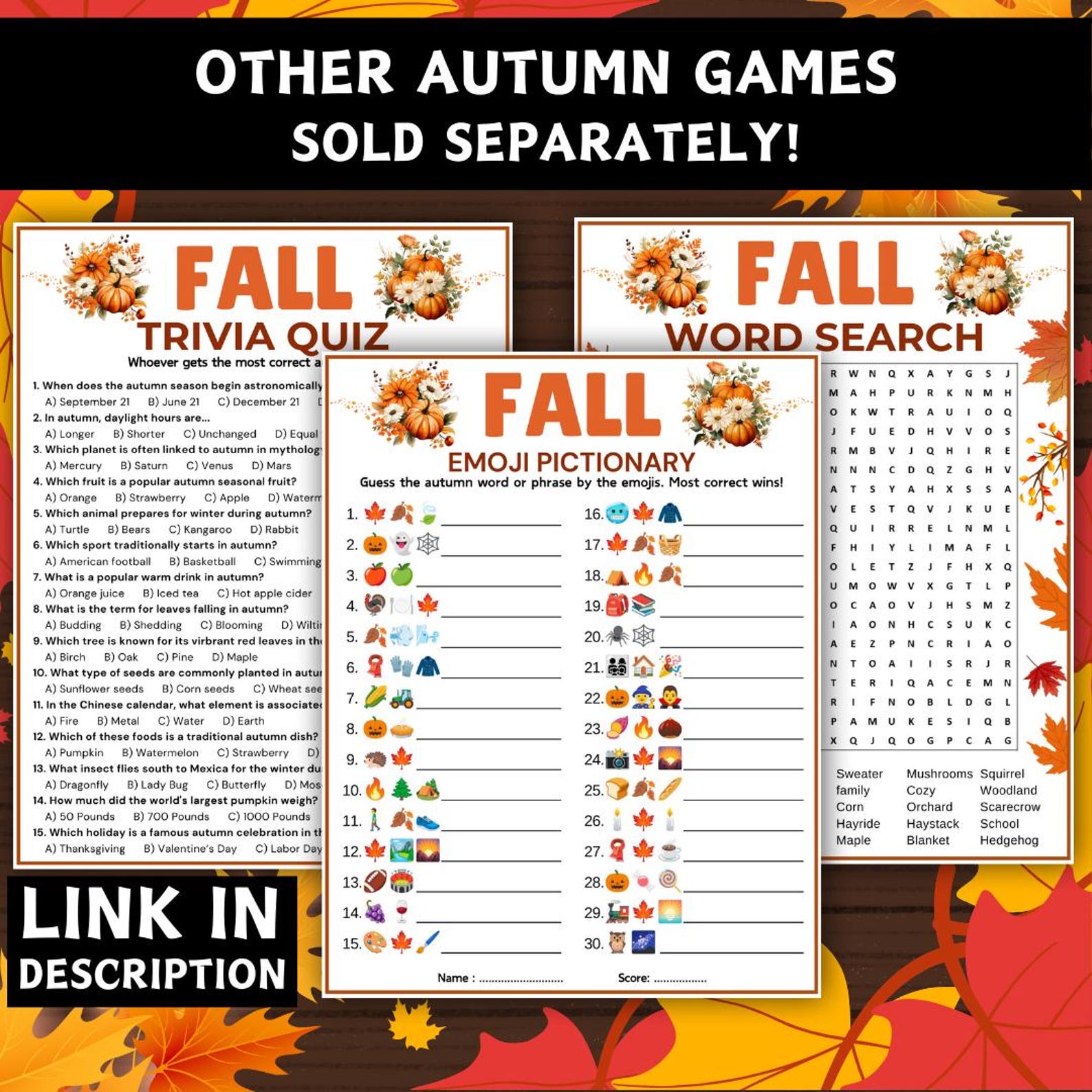 September Trivia Game, Fall Trivia Quiz, Autumn Party Game, Month ...