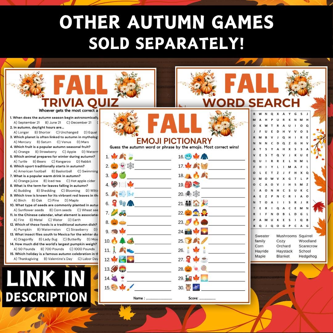 September Trivia Game, Fall Trivia Quiz, Autumn Party Game, Month ...