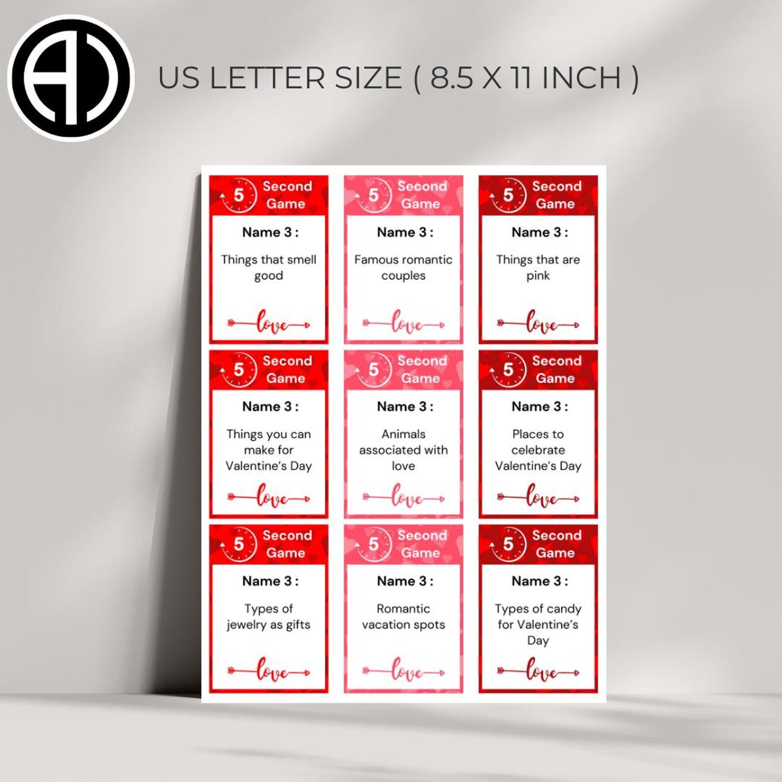 Valentine's Day 5 Second Game, Valentines Party Game, Printable ...