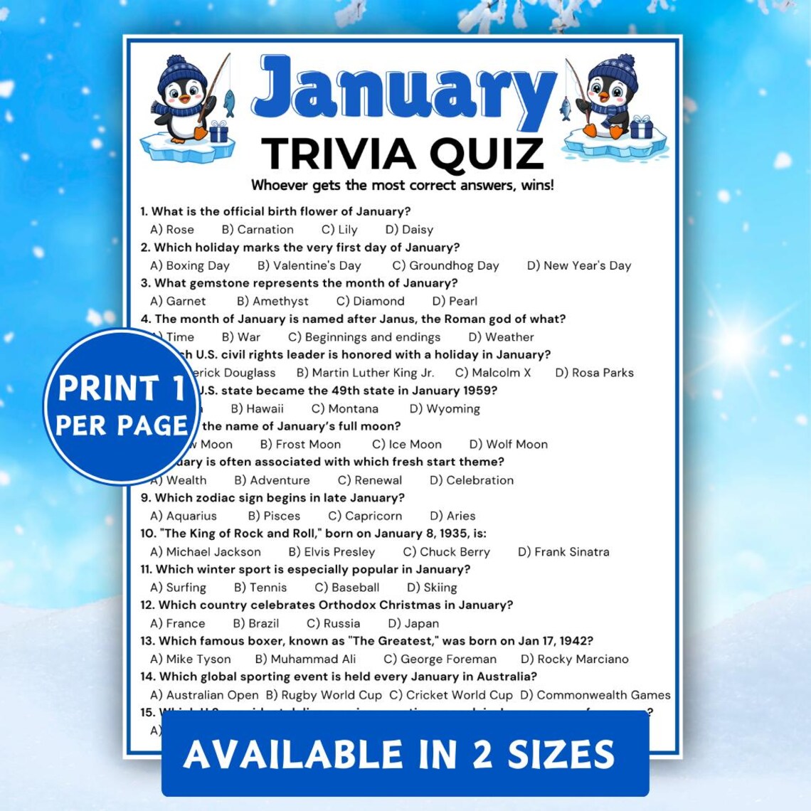 January Trivia Game, Winter Trivia Quiz, Winter Season Game, Holiday ...