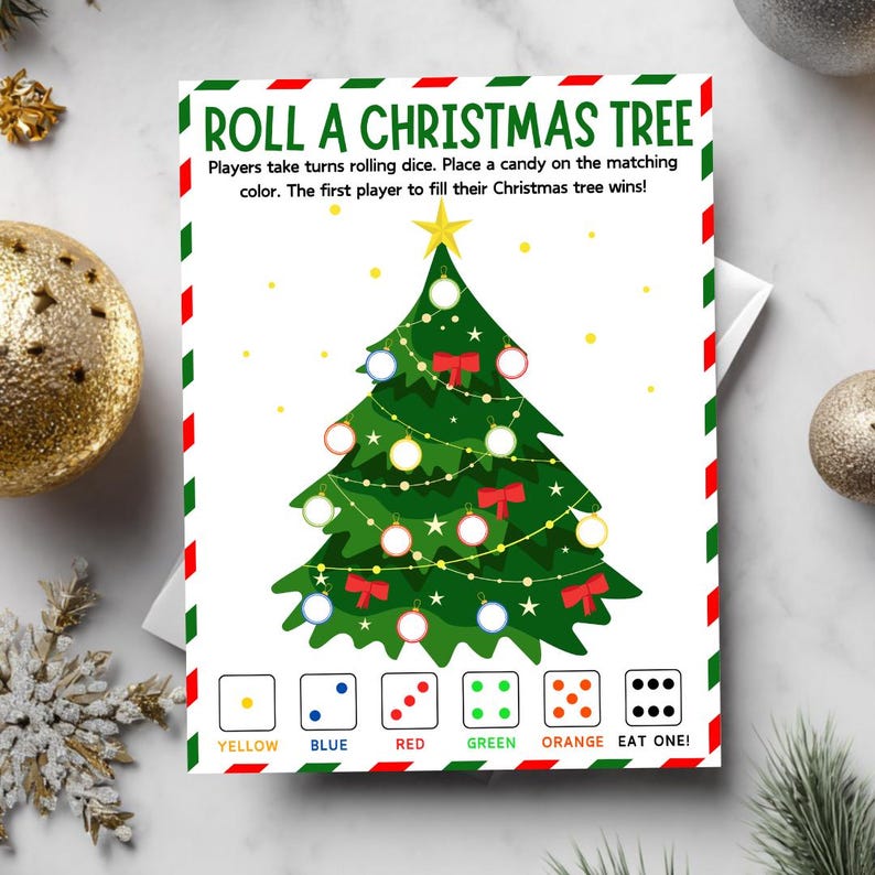 Roll a Christmas Tree Game, Printable Christmas Game for Kids & Adult ...