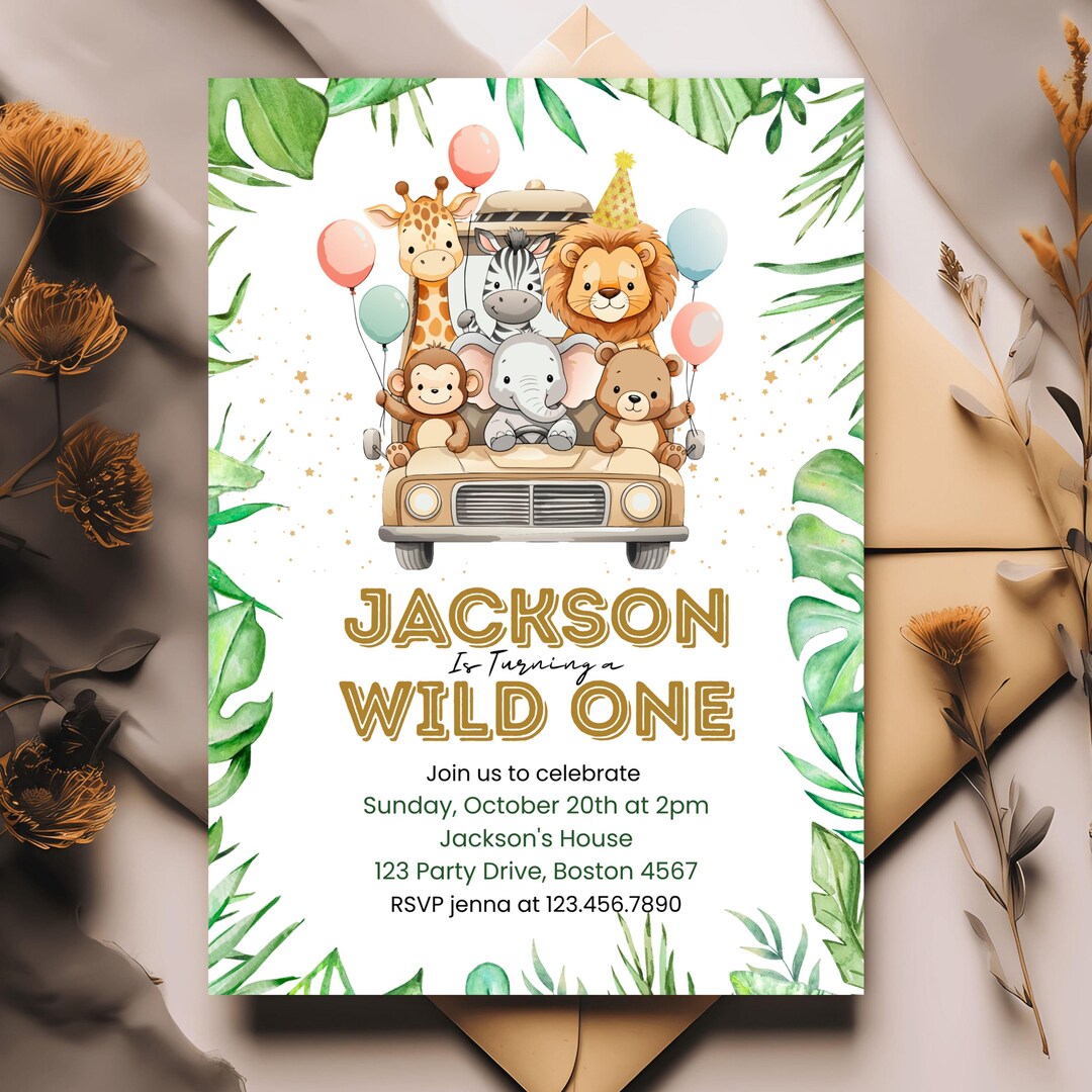 EDITABLE Safari First Birthday Party Invitation, Printable Wild One ...