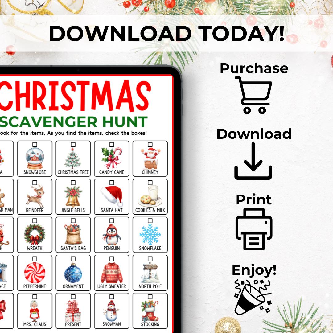 Christmas Scavenger Hunt, Indoor Treasure Hunt, Printable Christmas ...