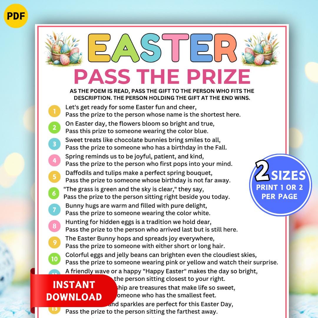 Easter Pass the Prize Game, Pass the Gift Easter Game, Easter Pass the ...