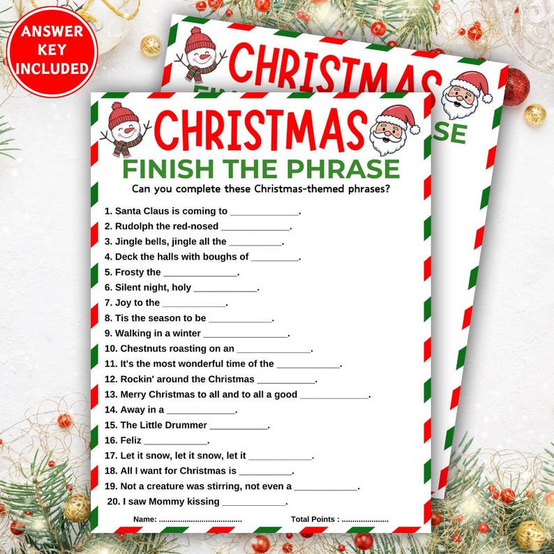 Finish the Christmas Phrase, Christmas Phrase Game, Printable Christmas ...