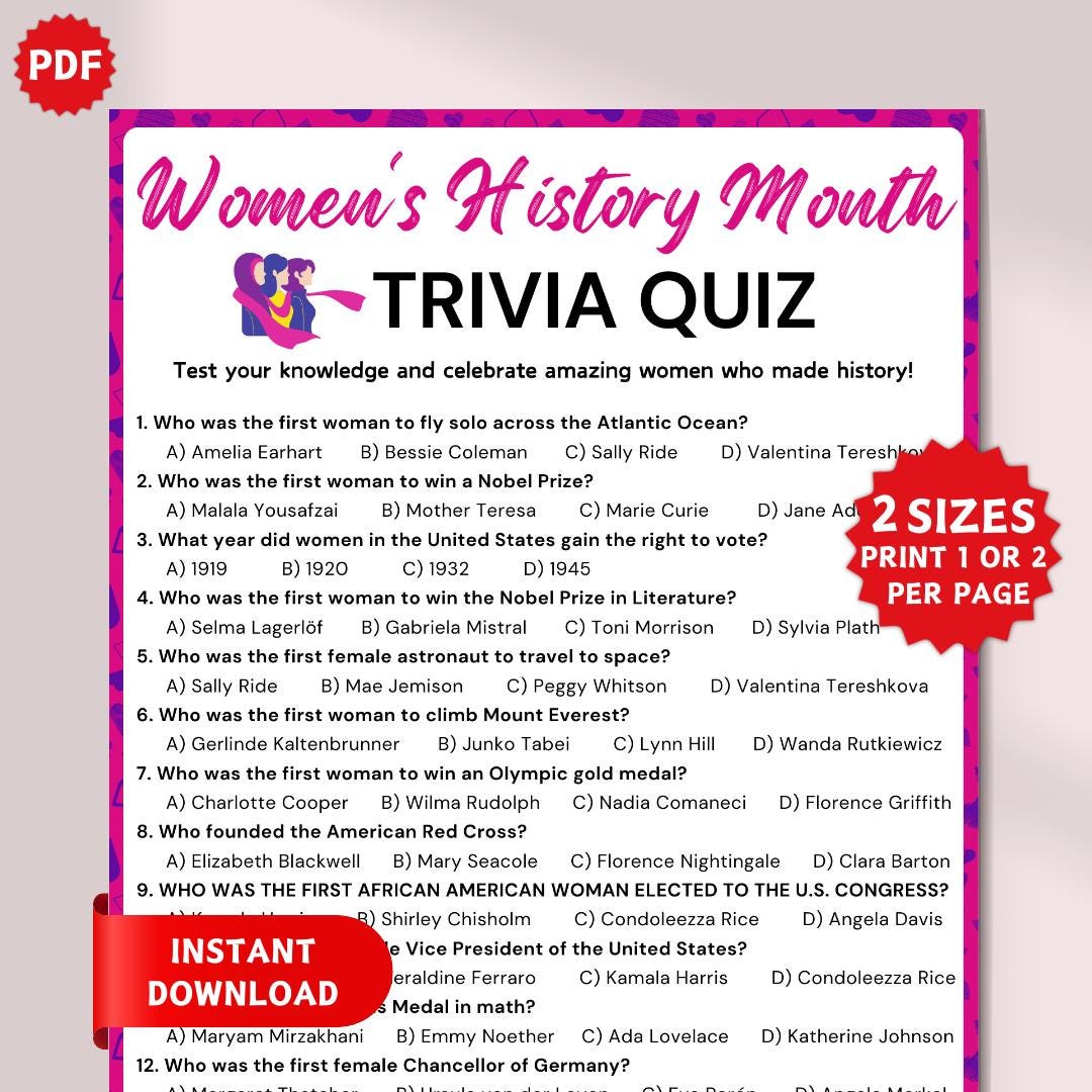 Women's History Month Trivia Game, Famous Women Quiz, Women's Day Quiz ...