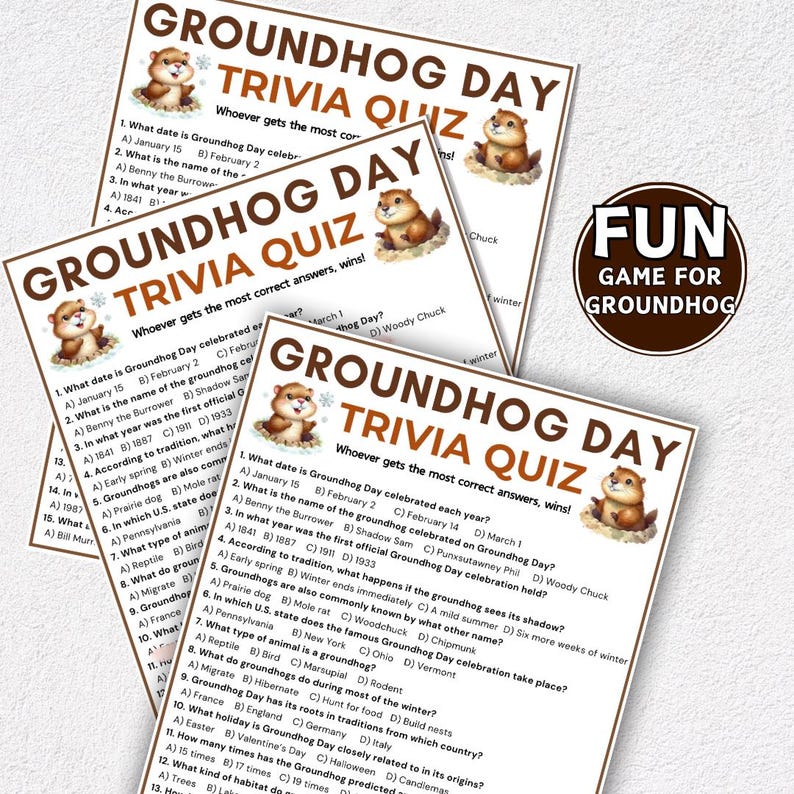 Groundhog Day Trivia Game, Printable Groundhog Day Activity, Family ...