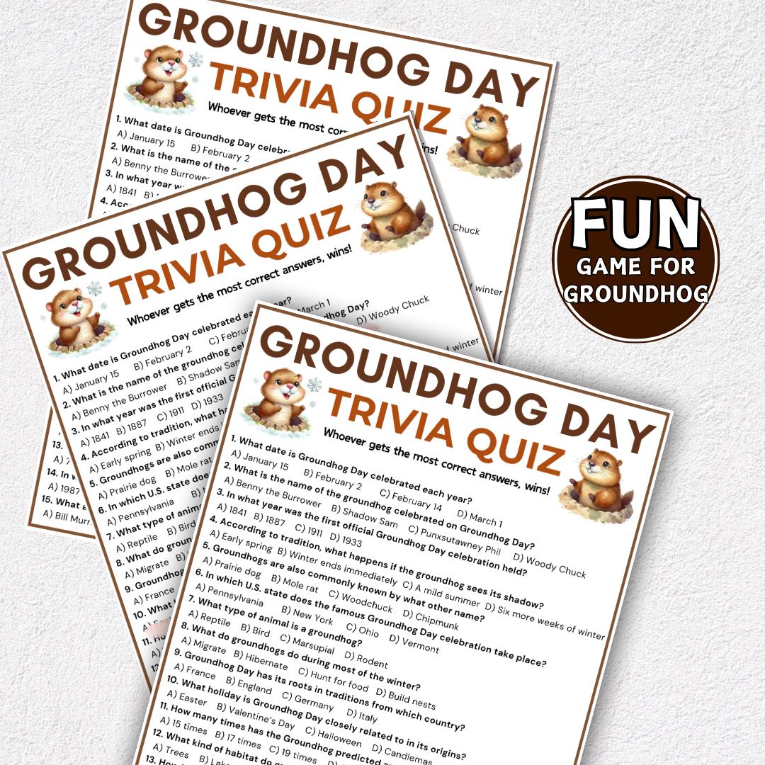 Groundhog Day Trivia Game, Printable Groundhog Day Activity, Family ...