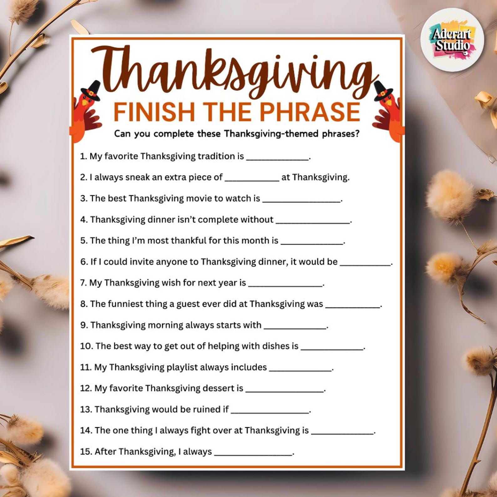 Thanksgiving Finish the Phrase Game, Printable Thanksgiving Game ...