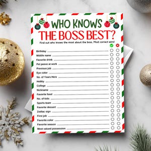 Office Holiday Who Knows the Boss Best Game, Fun Christmas Work Party ...