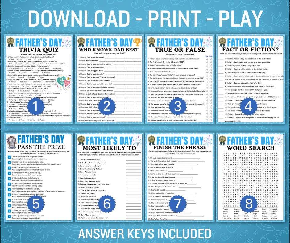 Father's Day Games Bundle, Fathers Day Activities, Fathers Day Party ...