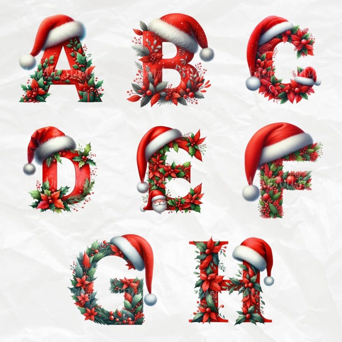 Christmas Floral Alphabet & Numbers Clipart, Christmas Letters ...