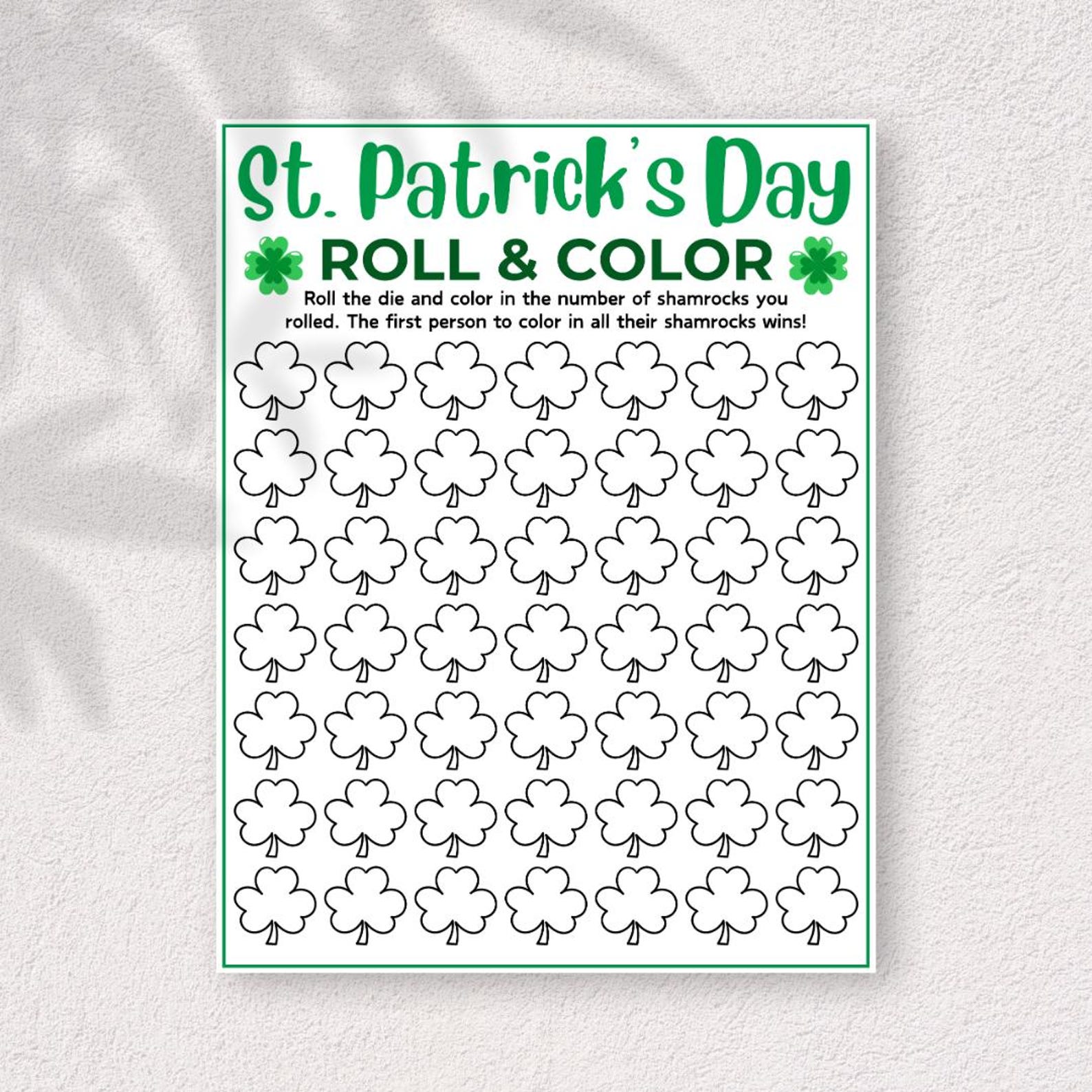 Printable St Patricks Day Roll and Color Game, St Patrick's Party Game ...