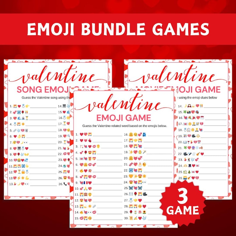 Valentine's Day Emoji Pictionary Bundle, Valentines Emoji Bundle ...