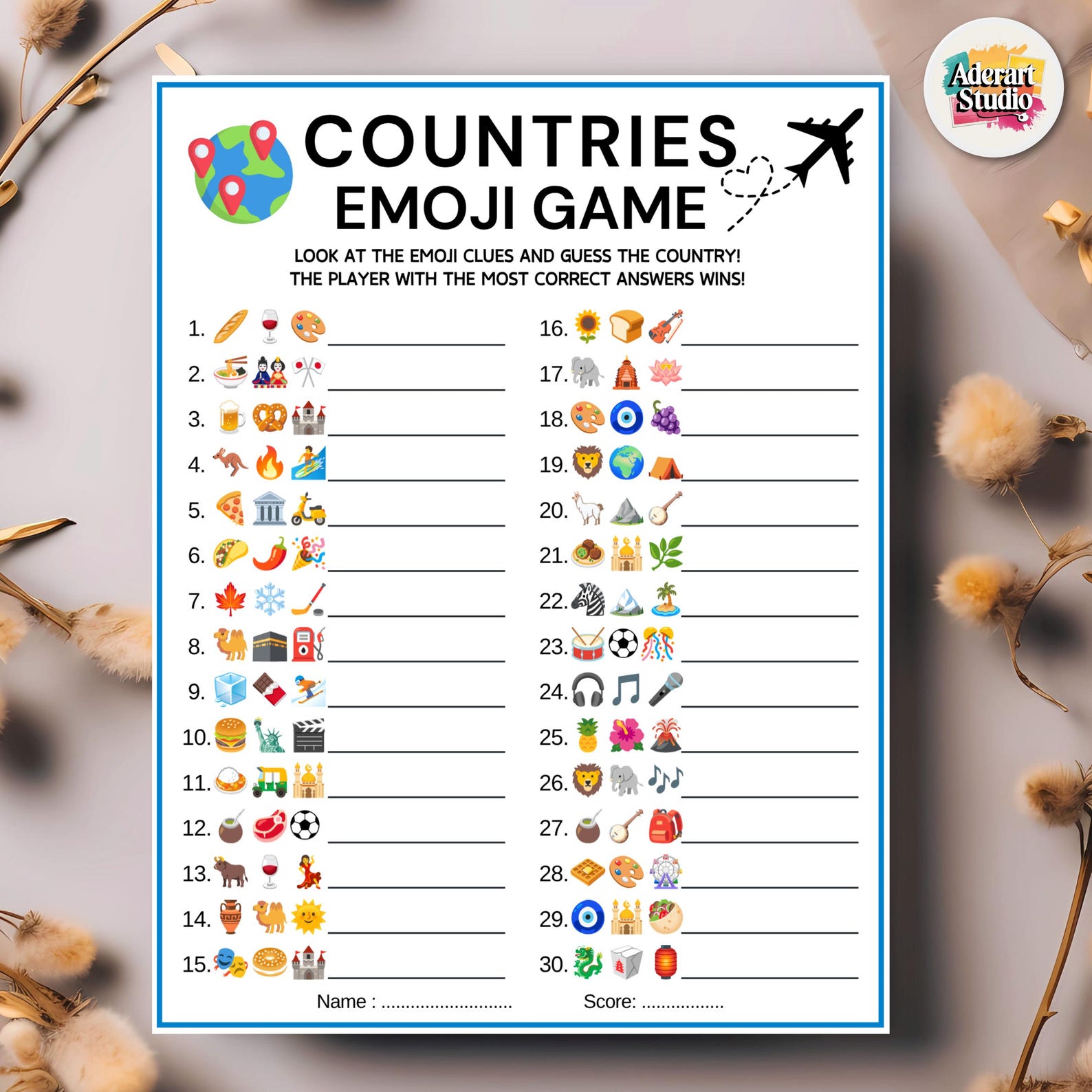 Countries Emoji Game, Country Emoji Pictionary Game, Printable Party ...