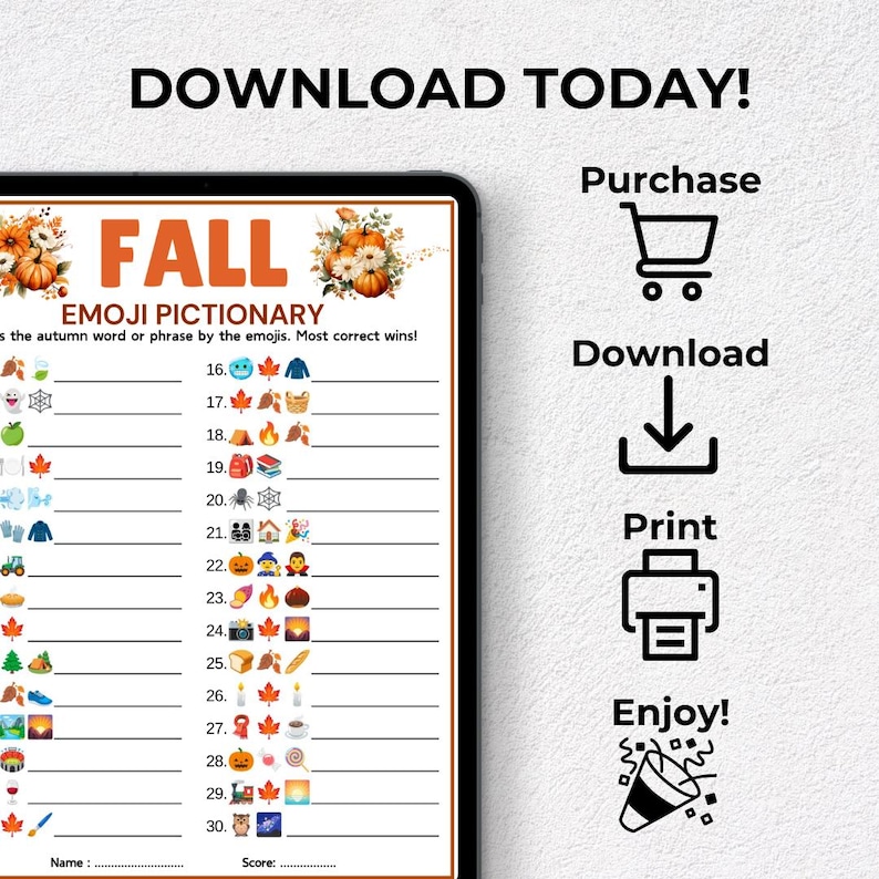 Fall Emoji Game, Autumn Emoji Pictionary, Trivia Game, Autumn Emoji ...