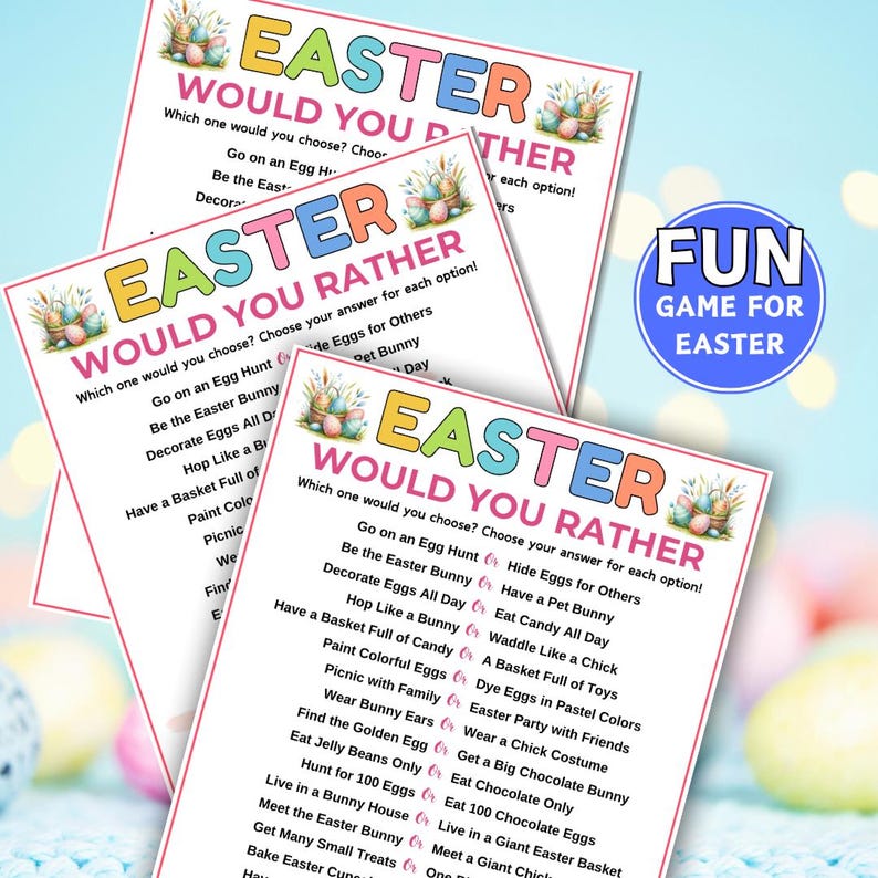 Easter Would You Rather Game, Family Easter Game, Printable Easter ...