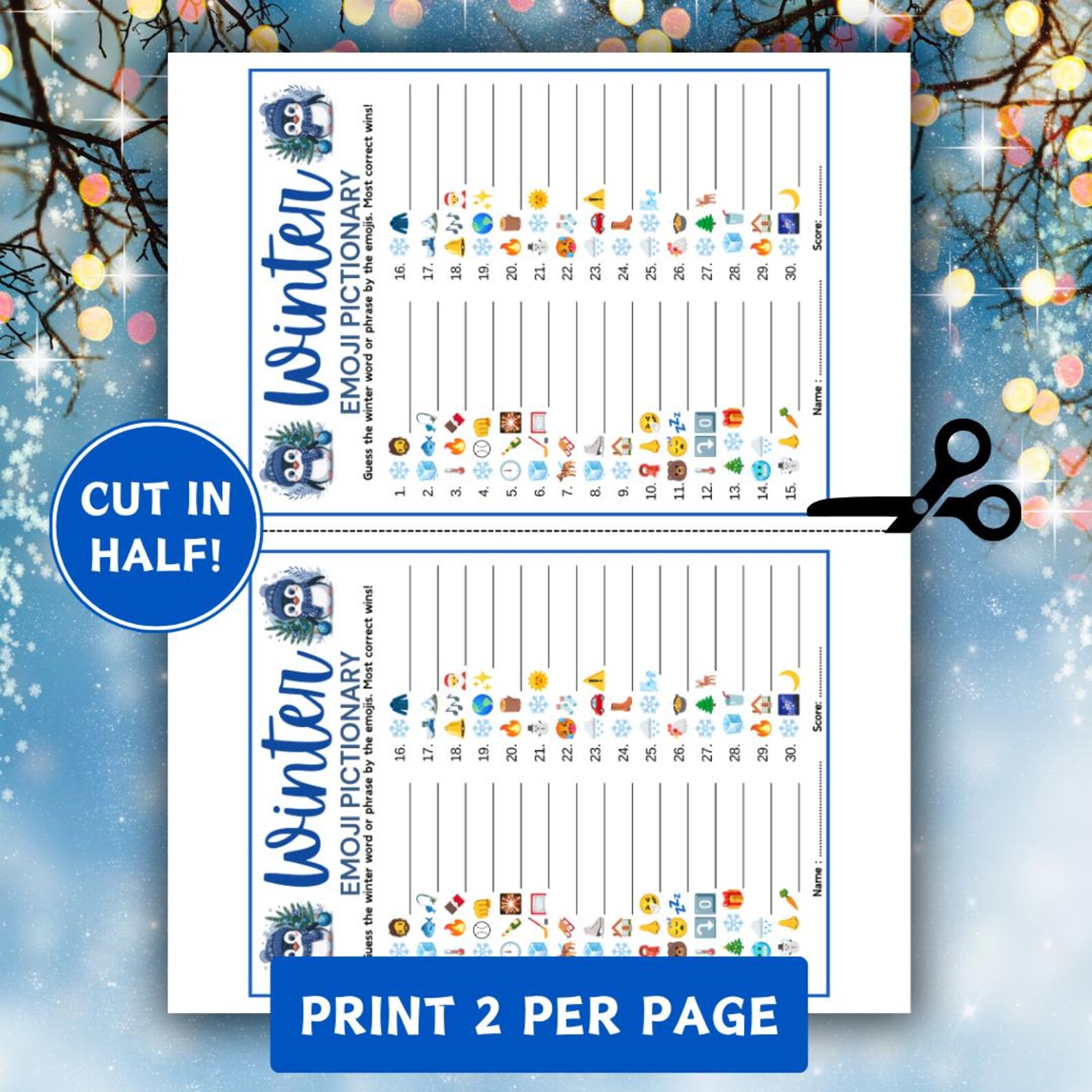Winter Emoji Game, Winter Emoji Pictionary, Trivia Game, Winter Emoji ...