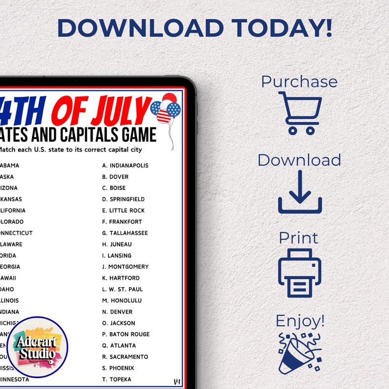 States and Capitals Match up Game, US States Game, American Trivia Game ...