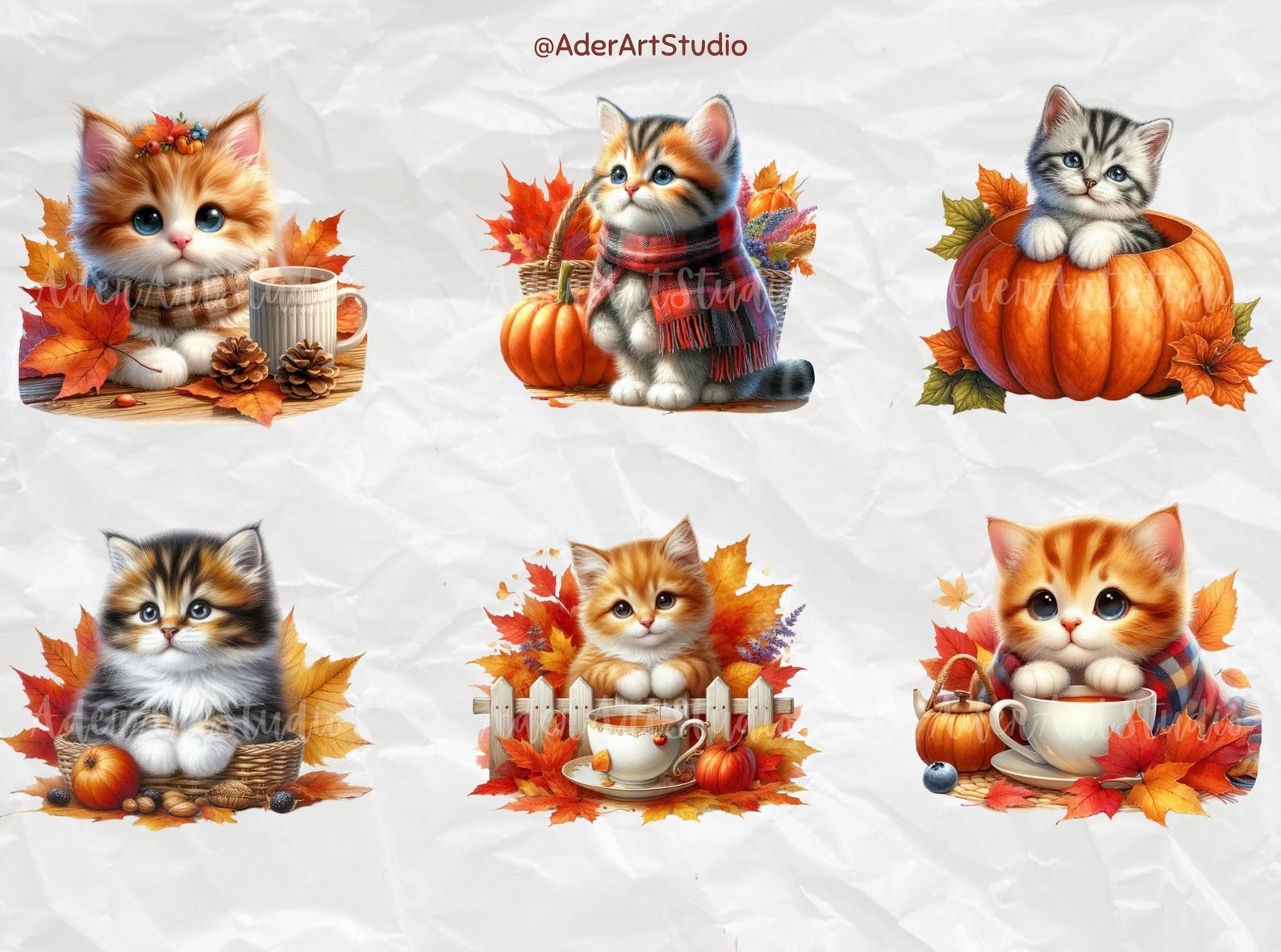 Watercolor Autumn Cats Clipart, Cozy Fall Kitten PNG, Cat Clipart ...