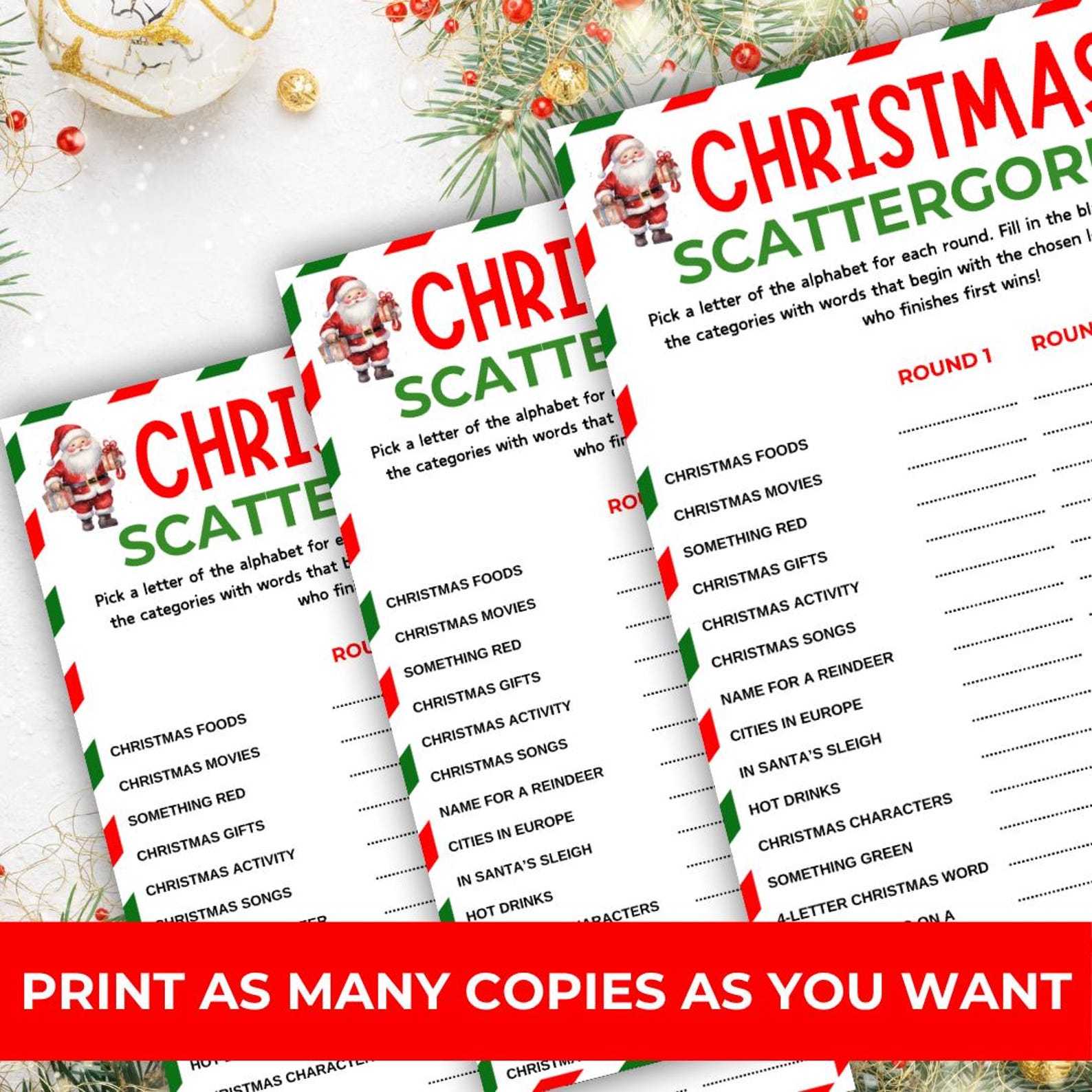 Christmas Scattergories Game, Printable Christmas Games, Category ...
