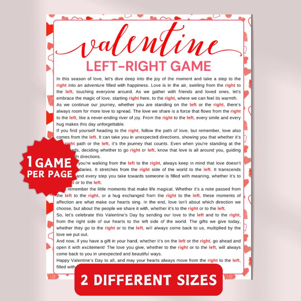 Left Right Valentine's Day Game, Valentine Printable Games for Kids ...