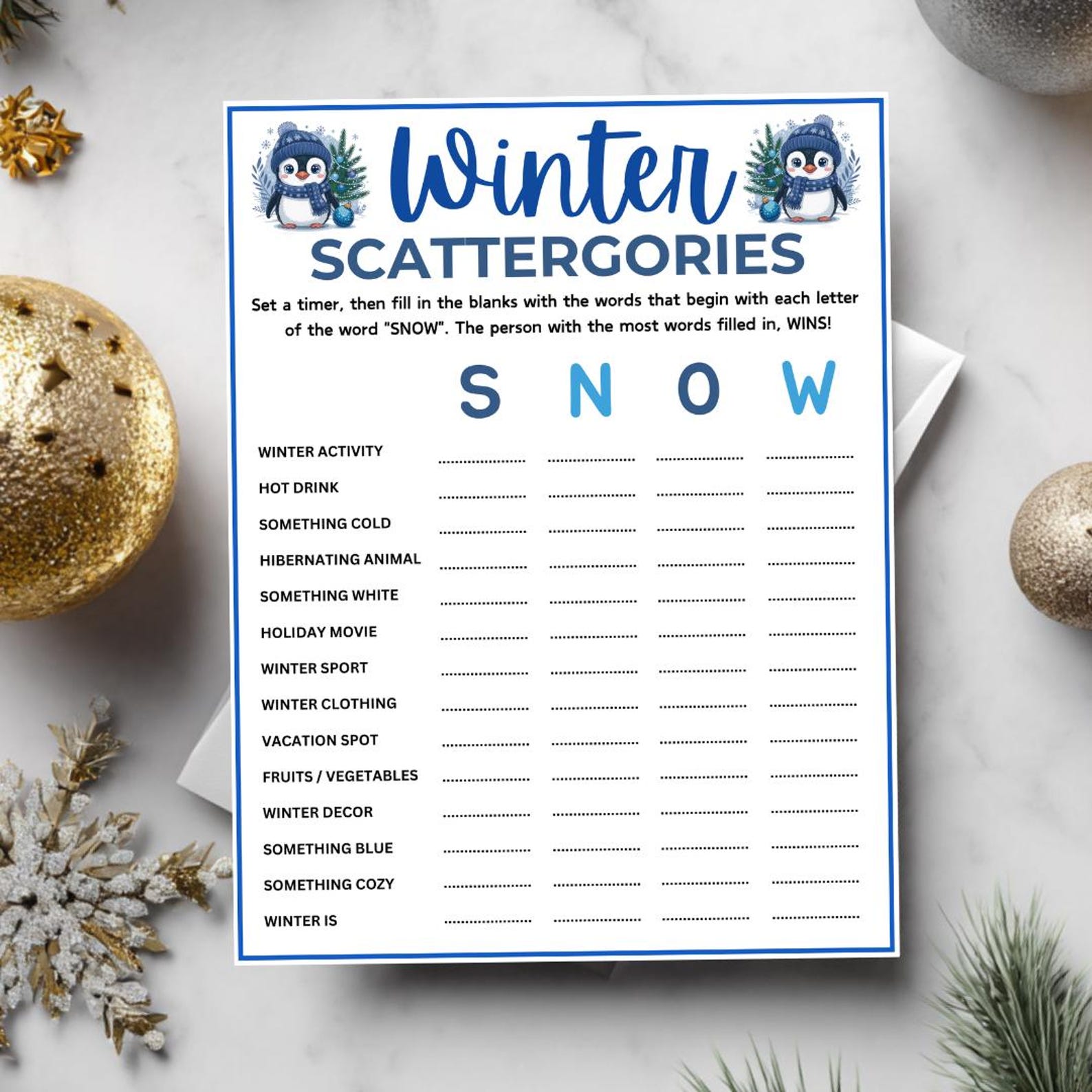 Winter Scattergories Game, Printable Winter Game, 4 Scattergories Lists ...
