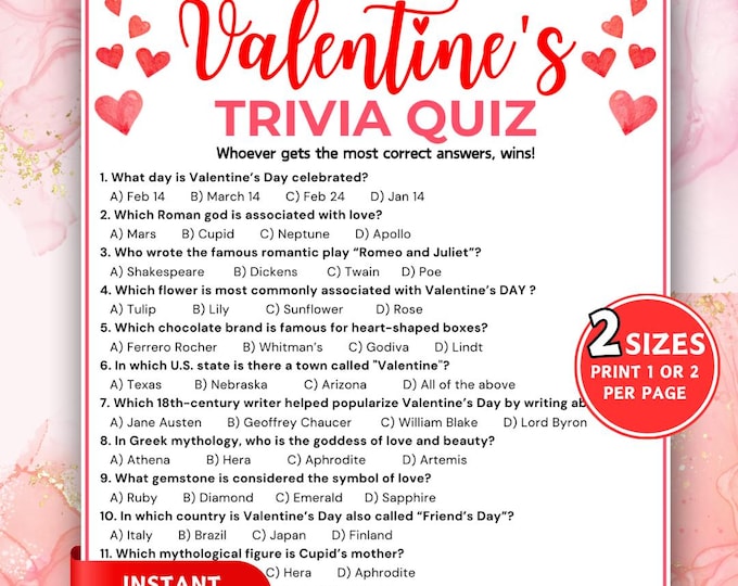 Valentine’s Day Trivia Game, Valentine Party Game, Love Trivia Quiz ...