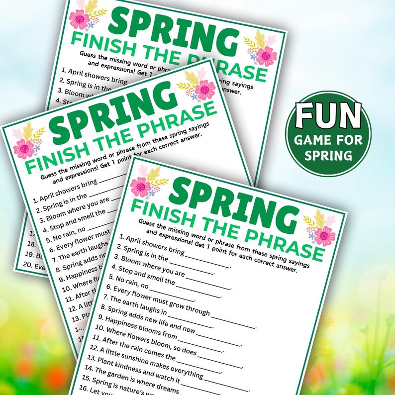 Spring Finish the Phrase Game, Finish My Phrase, Printable Spring Games ...
