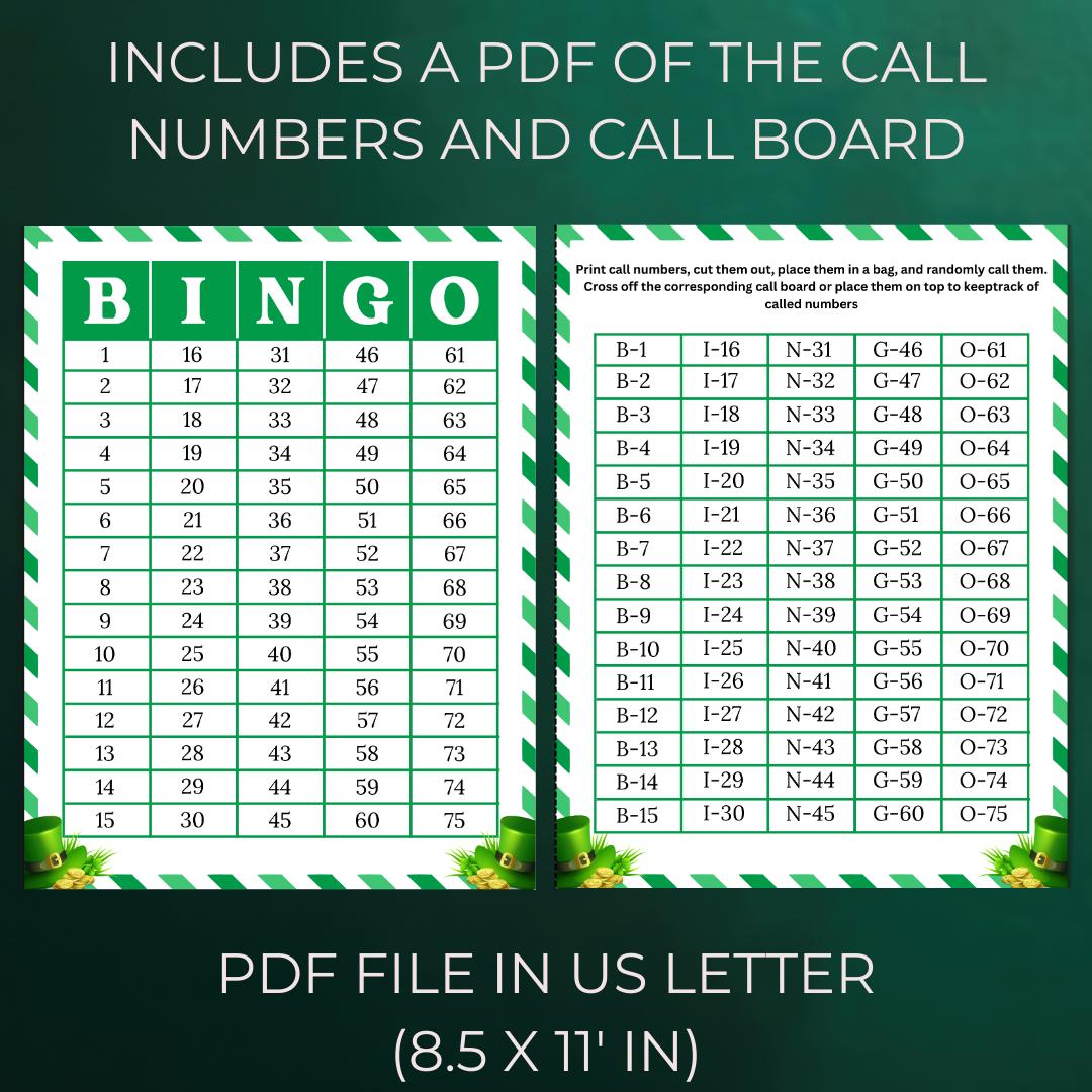 100 St. Patrick's Day Bingo Cards, St Patrick's Day Party Game, St ...