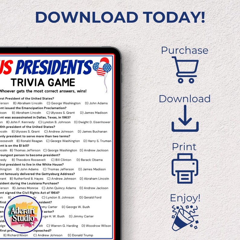 US Presidents Trivia Game, Printable 4th of July Games, American Trivia ...