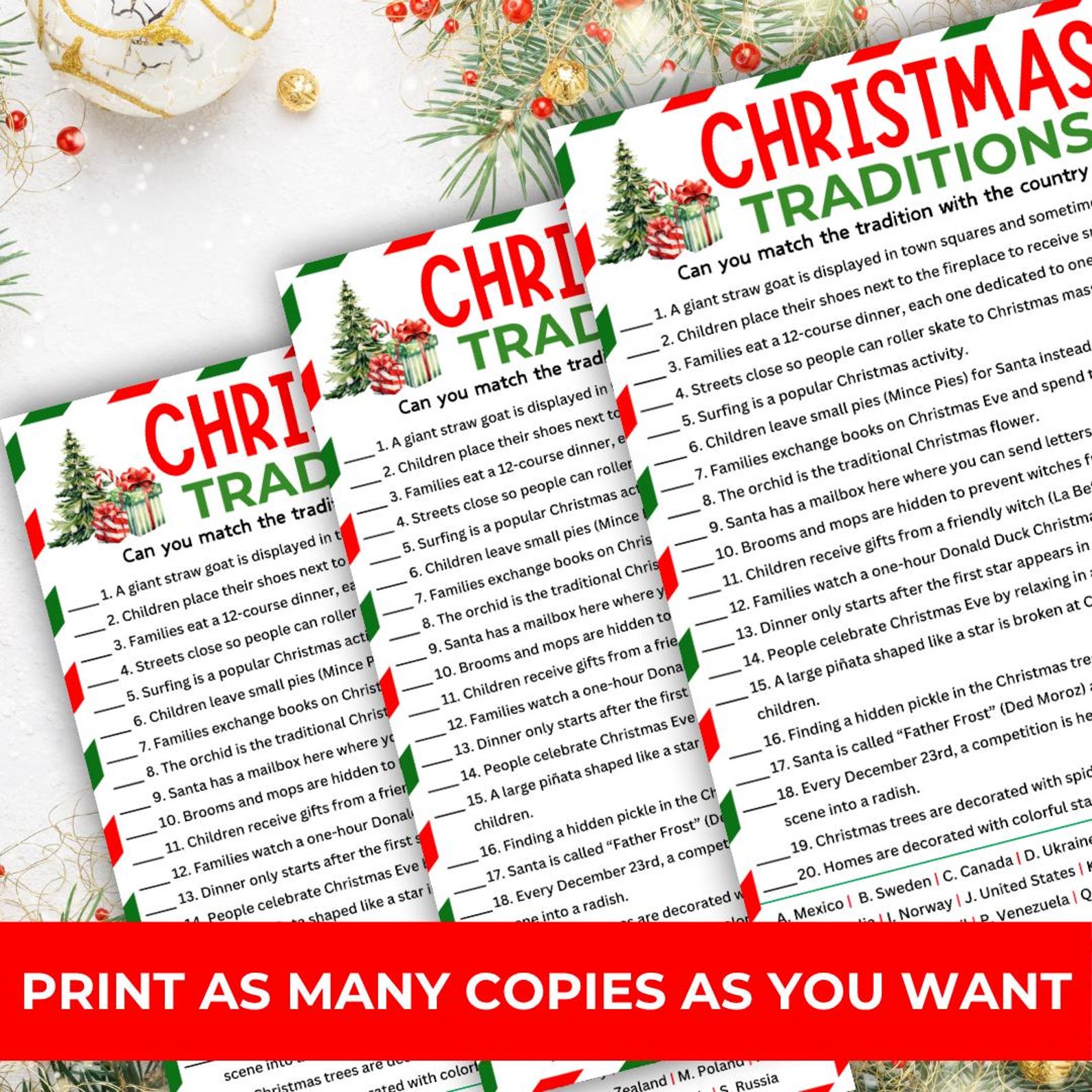 Christmas Traditions Around the World Game, Printable Christmas Game ...