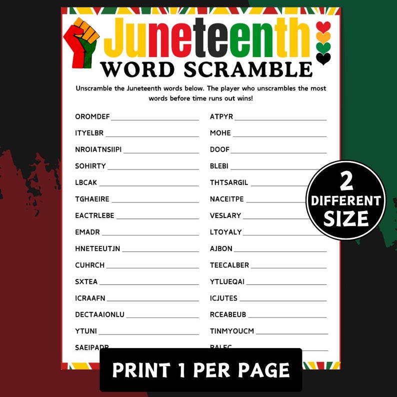 Juneteenth Word Scramble Game, Printable Juneteenth Games, Party Games ...