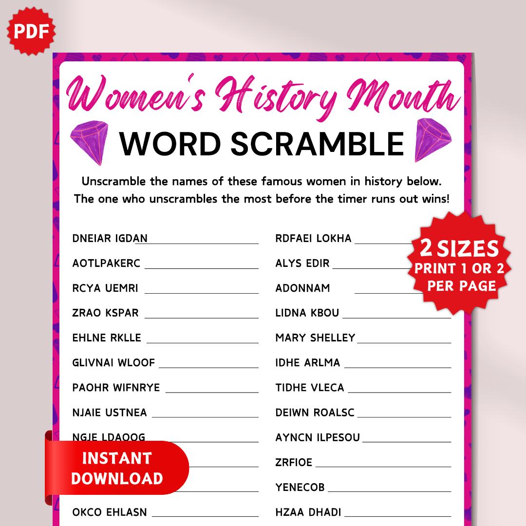 Women's History Month Word Scramble, Famous Women Game, Scramble Game ...