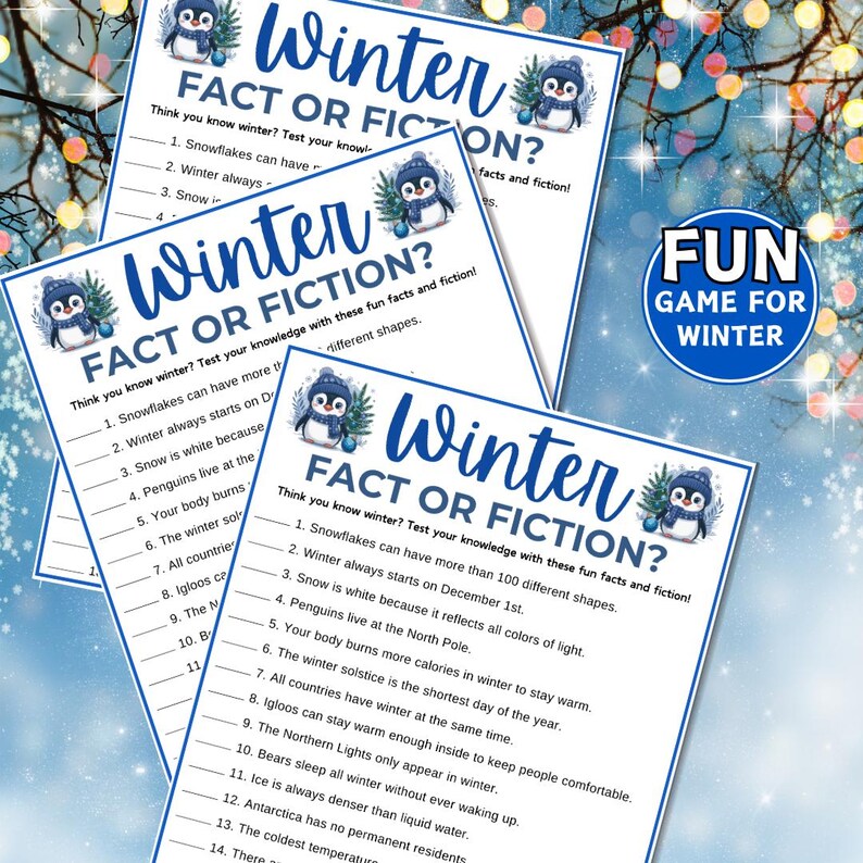 Winter Fact or Fiction Game, Printable Holiday Trivia Party Game ...