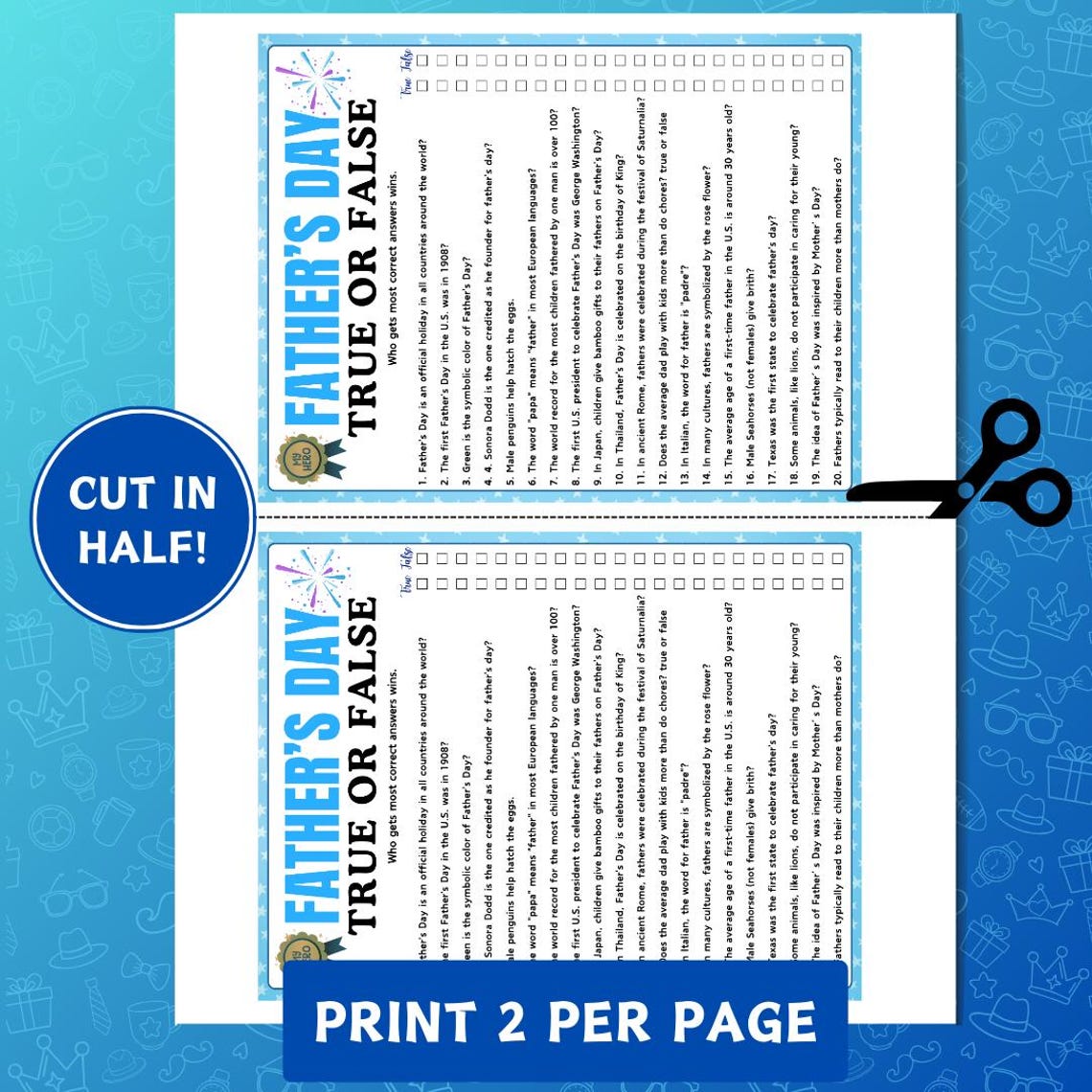 True or False Father's Day Game, Fathers Day Trivia Quiz, True or False ...