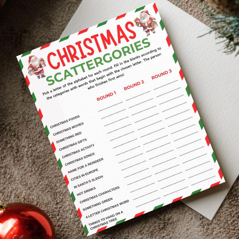 Christmas Scattergories Game, Printable Christmas Games, Category ...
