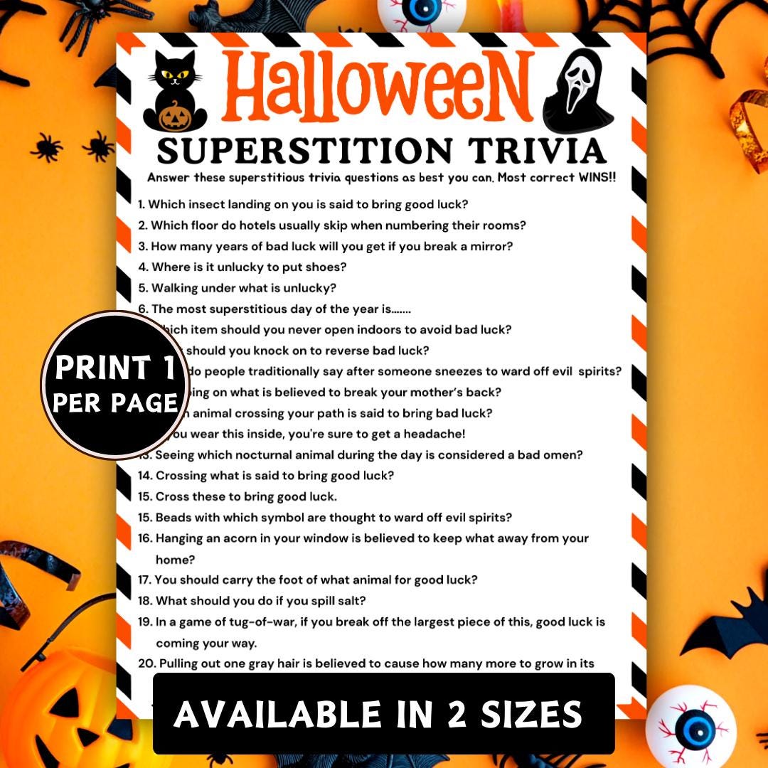 Halloween Superstitions Trivia Game, Halloween Trivia Quiz, Printable ...