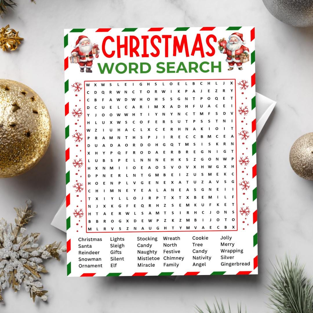Christmas Word Search Game, Printable Christmas Game, Holiday Party ...