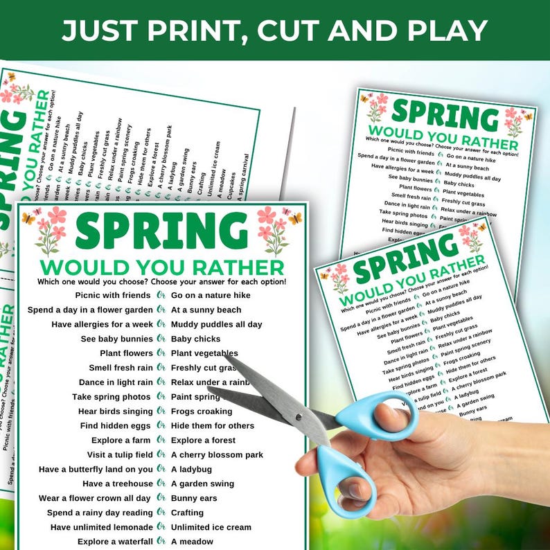 Spring Would You Rather Game, Printable Spring Game for Kids & Adults ...