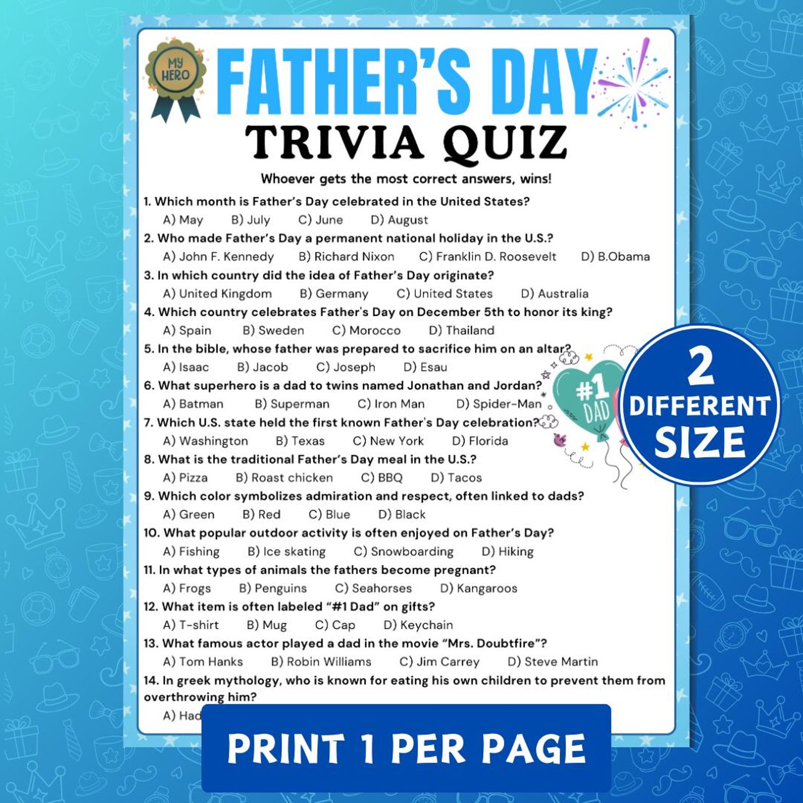 Father's Day Trivia Game, Printable Fathers Day Quiz, Father's Day ...