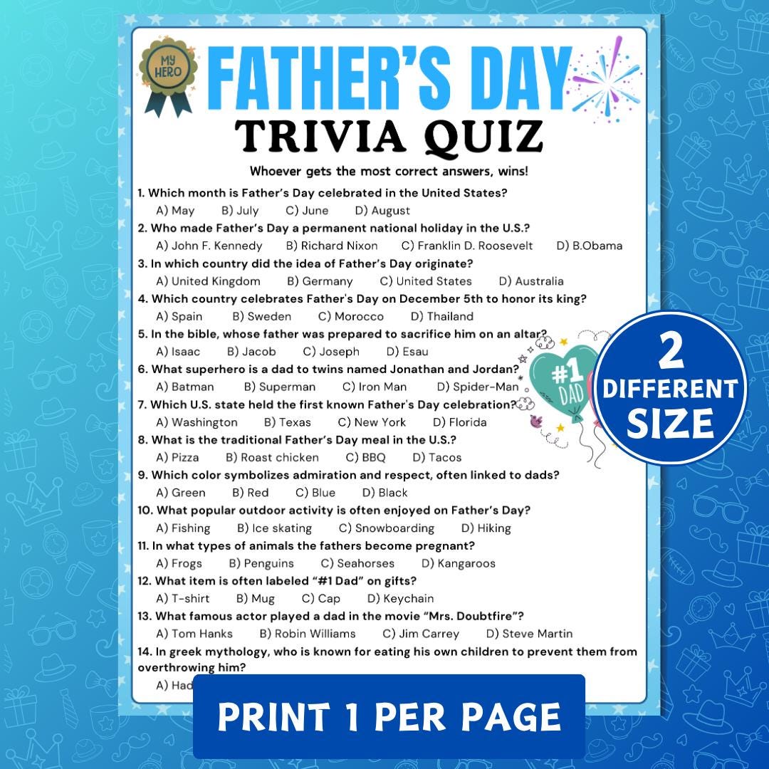 Father's Day Trivia Game, Printable Fathers Day Quiz, Father's Day ...