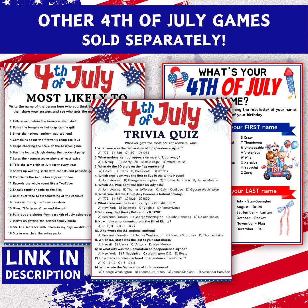 4th of July Jeopardy Game, American Trivia Game, Independence Day Quiz ...
